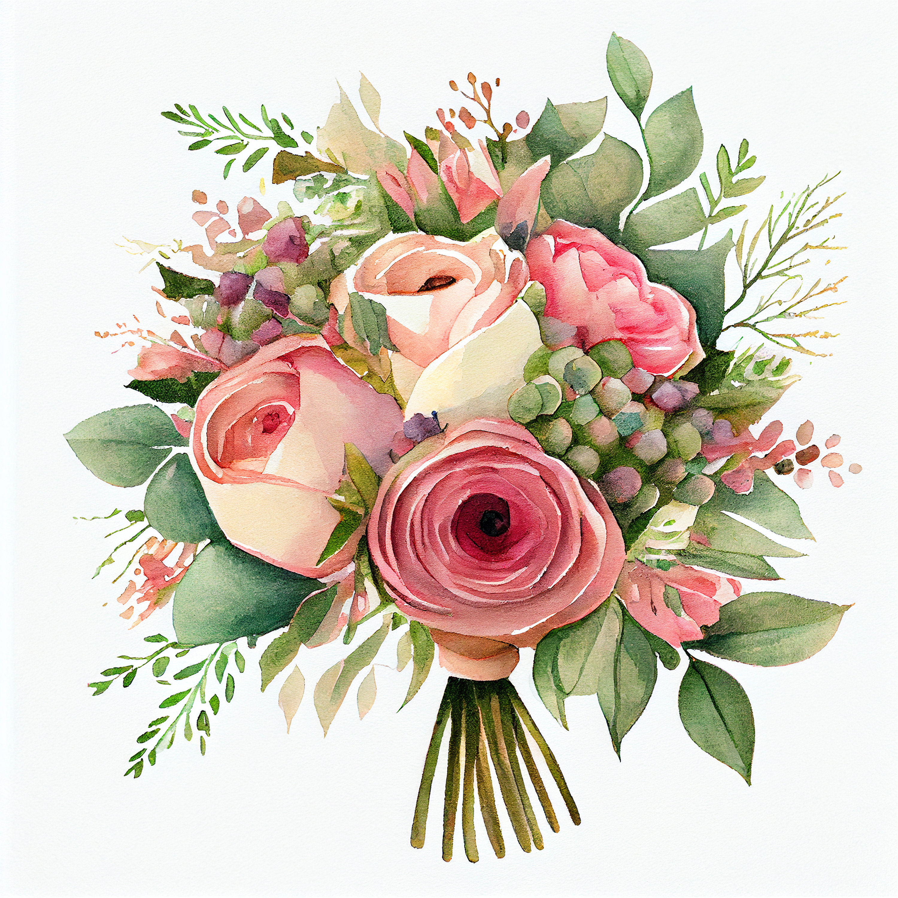 Pink Wedding Bouquet Clipart, Watercolor Clip Art, Wedding Invitation ...