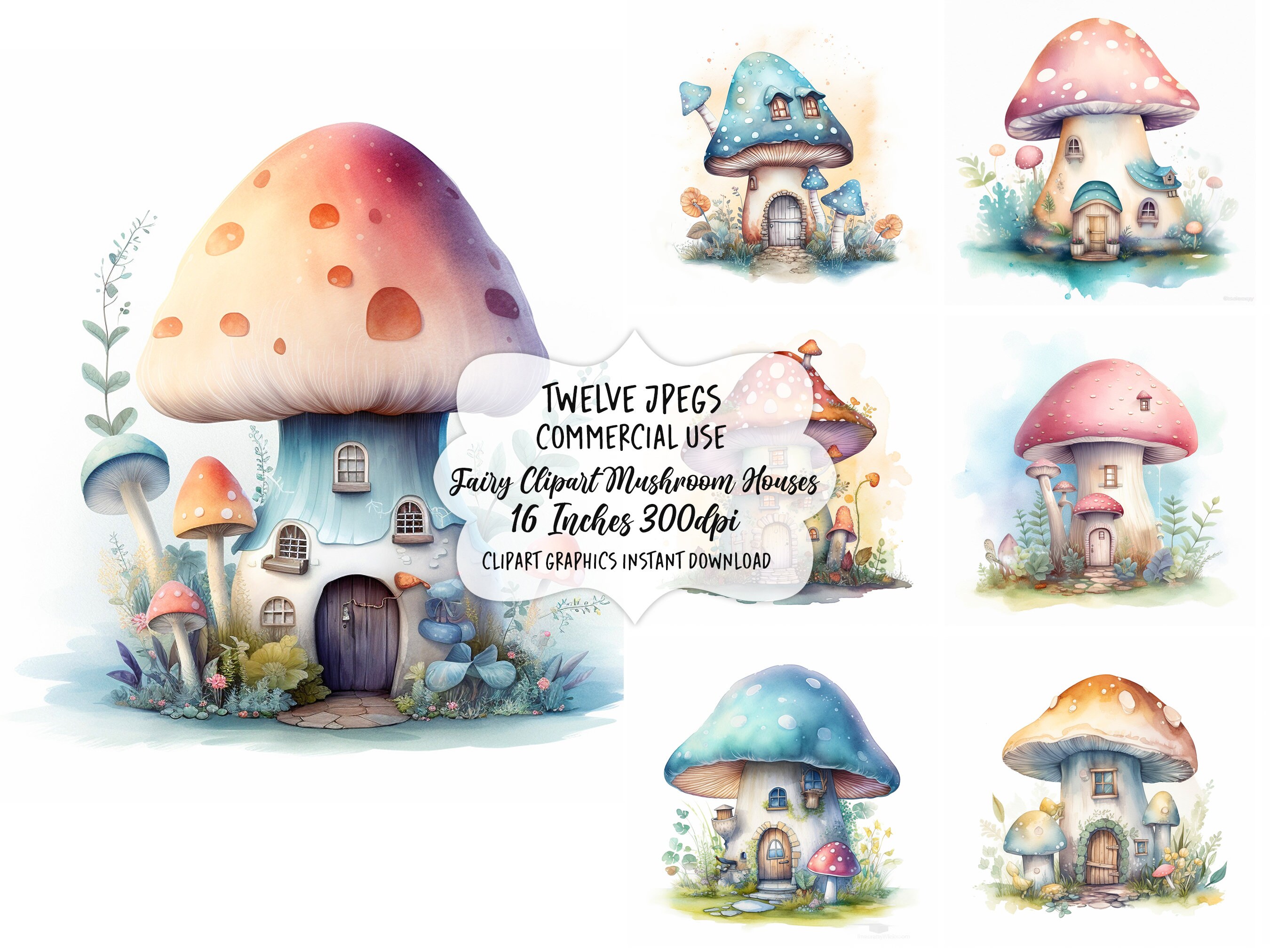 Fairy Watercolor Clipart Mushroom House Toadstool Fairy Clip - Etsy