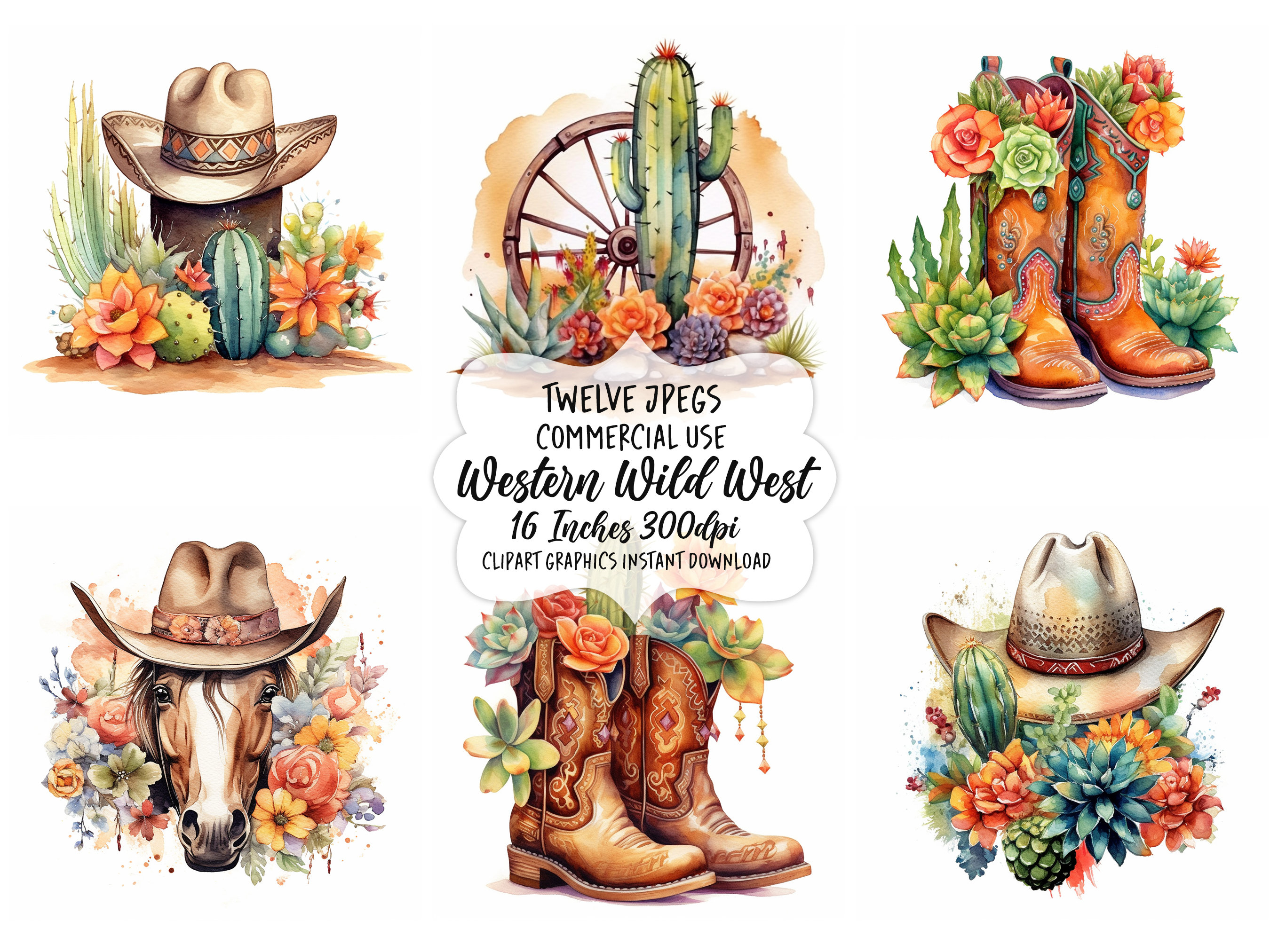 Watercolor Western Clipart Wild West Texas Cowboy Printable - Etsy