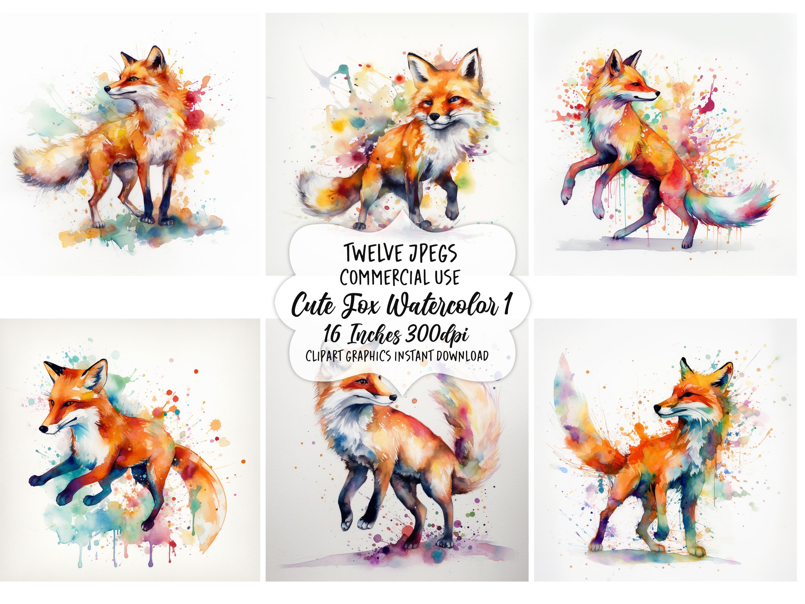 Fox Watercolor Clipart, Cute Fox Watercolor Clip Art, Fox Wall Art ...