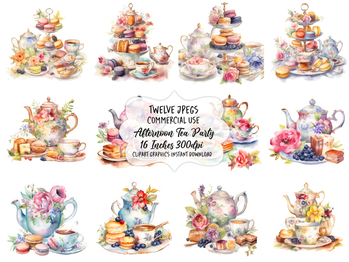 Afternoon Tea Party Clipart, Tea Time Clip Art, High Tea, Commercial ...