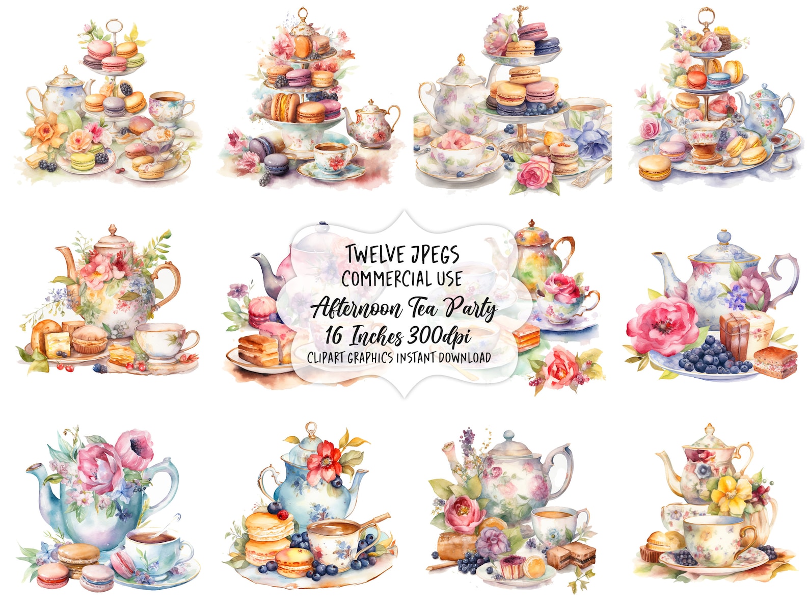 Afternoon Tea Party Clipart, Tea Time Clip Art, High Tea, Commercial ...