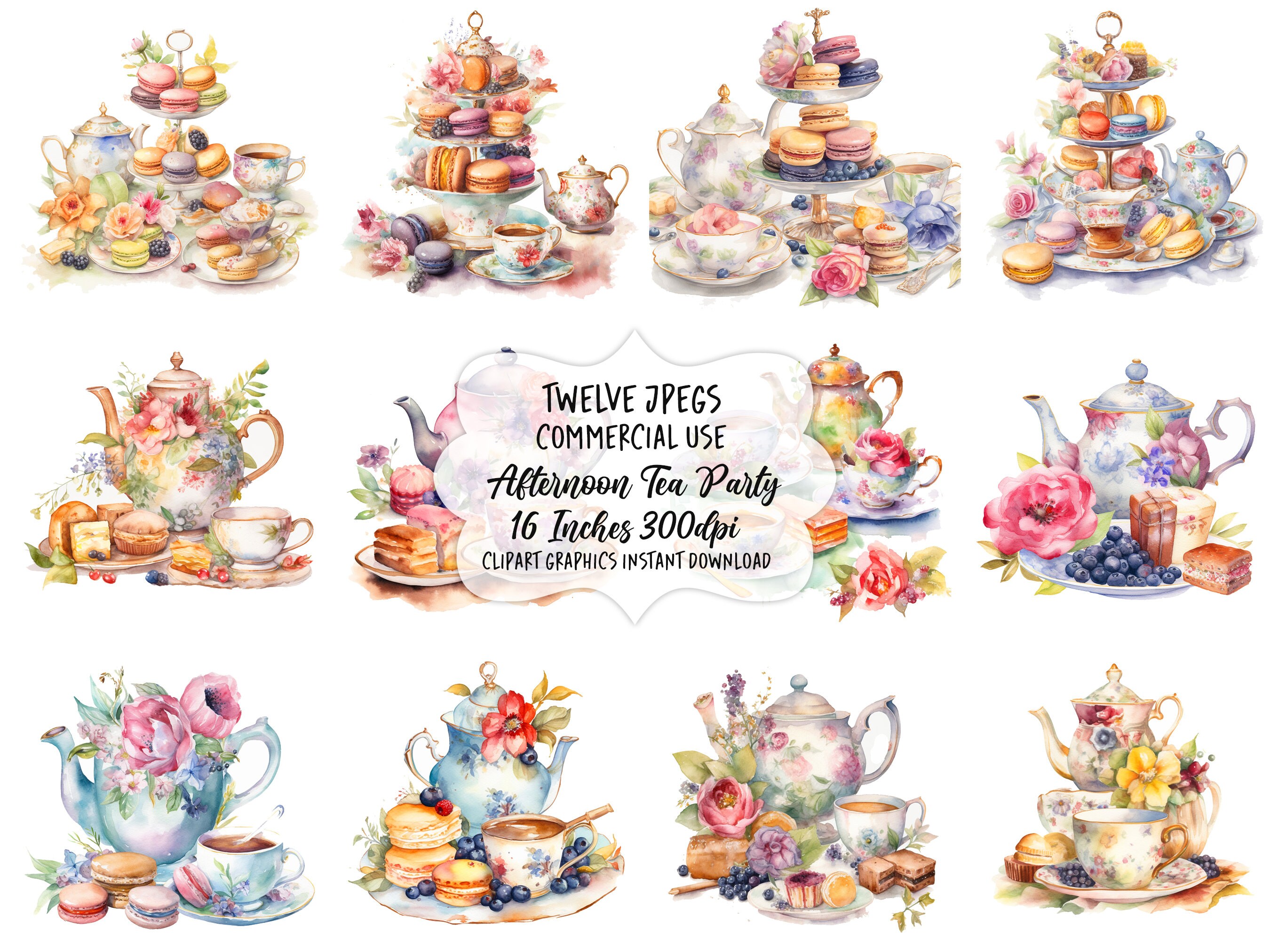 Afternoon Tea Party Clipart, Tea Time Clip Art, High Tea, Commercial ...