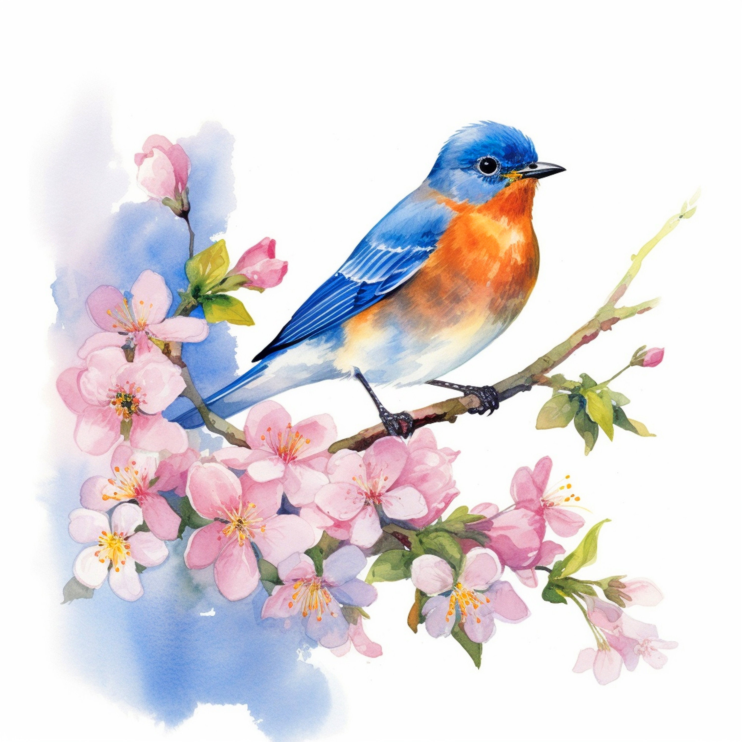 Cute Bluebird Clipart, Birds Digital Illustration, Watercolor Bird ...