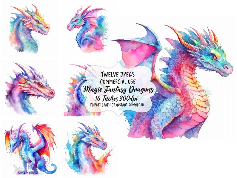 Dragons Watercolor Clipart Fantasy Clipart Magical Clip Art - Etsy