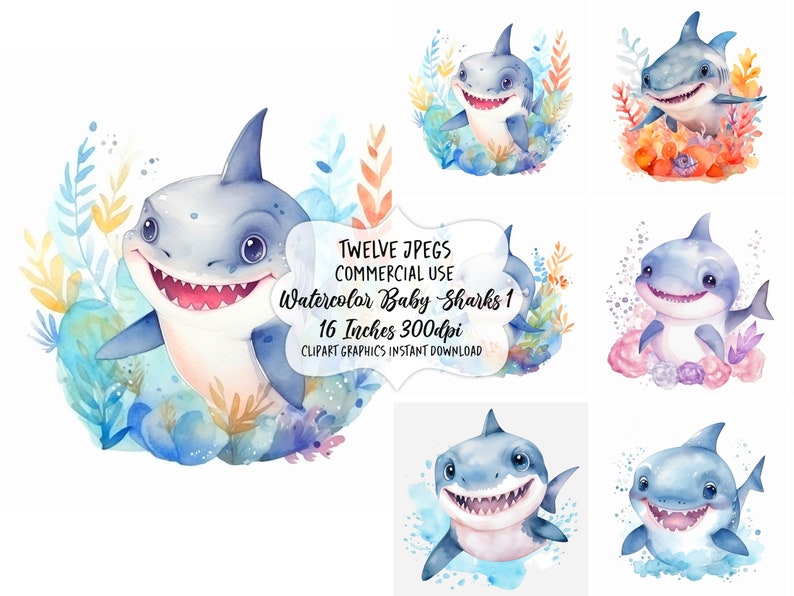 Baby Shark Clipart Cute Shark Clip Art Nursery Prints - Etsy