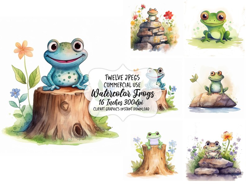 Cute Frog Clipart, Frogs Clip Art, Frog Print Wall Art, Frog Wall Decor ...