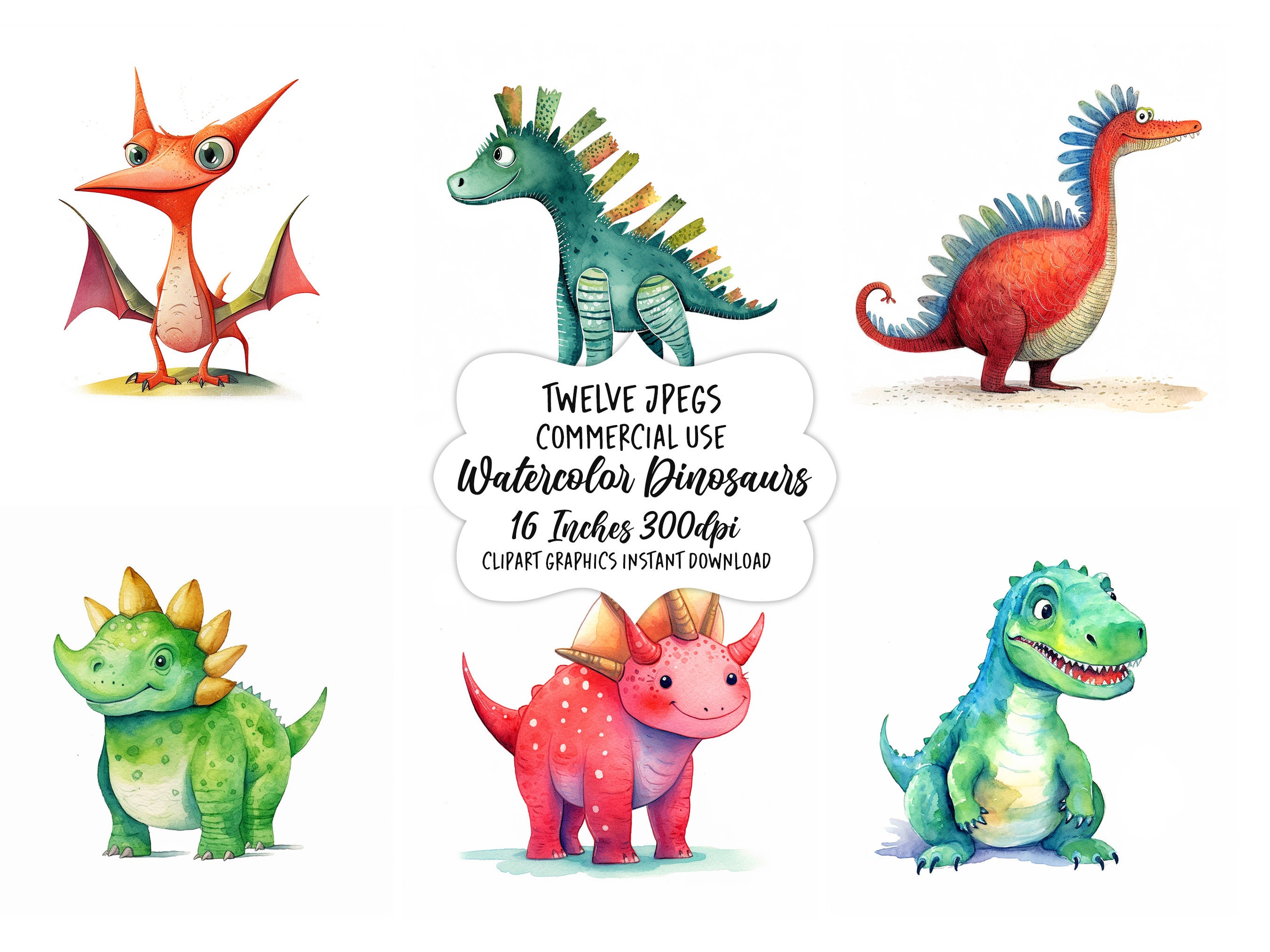 Cute Dinosaur Clipart Dinosaur Print Nursery Decor - Etsy