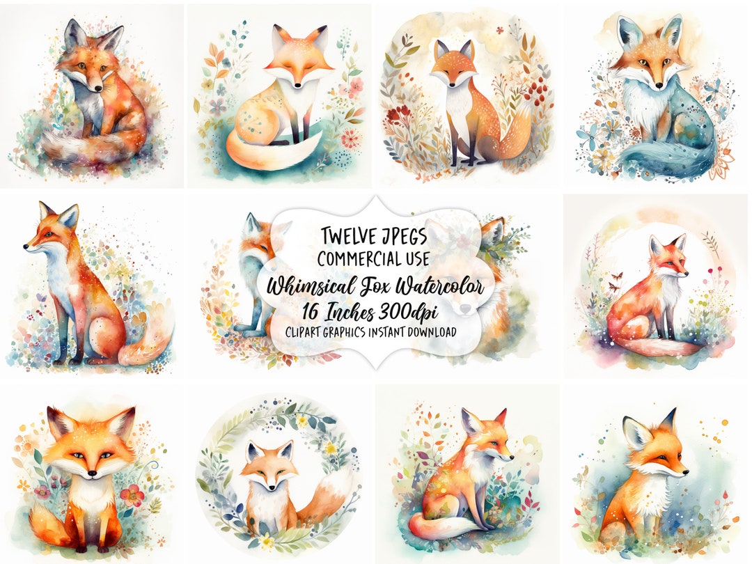 Fox Watercolor Clipart Cute Fox Watercolor Clip Art Fox - Etsy