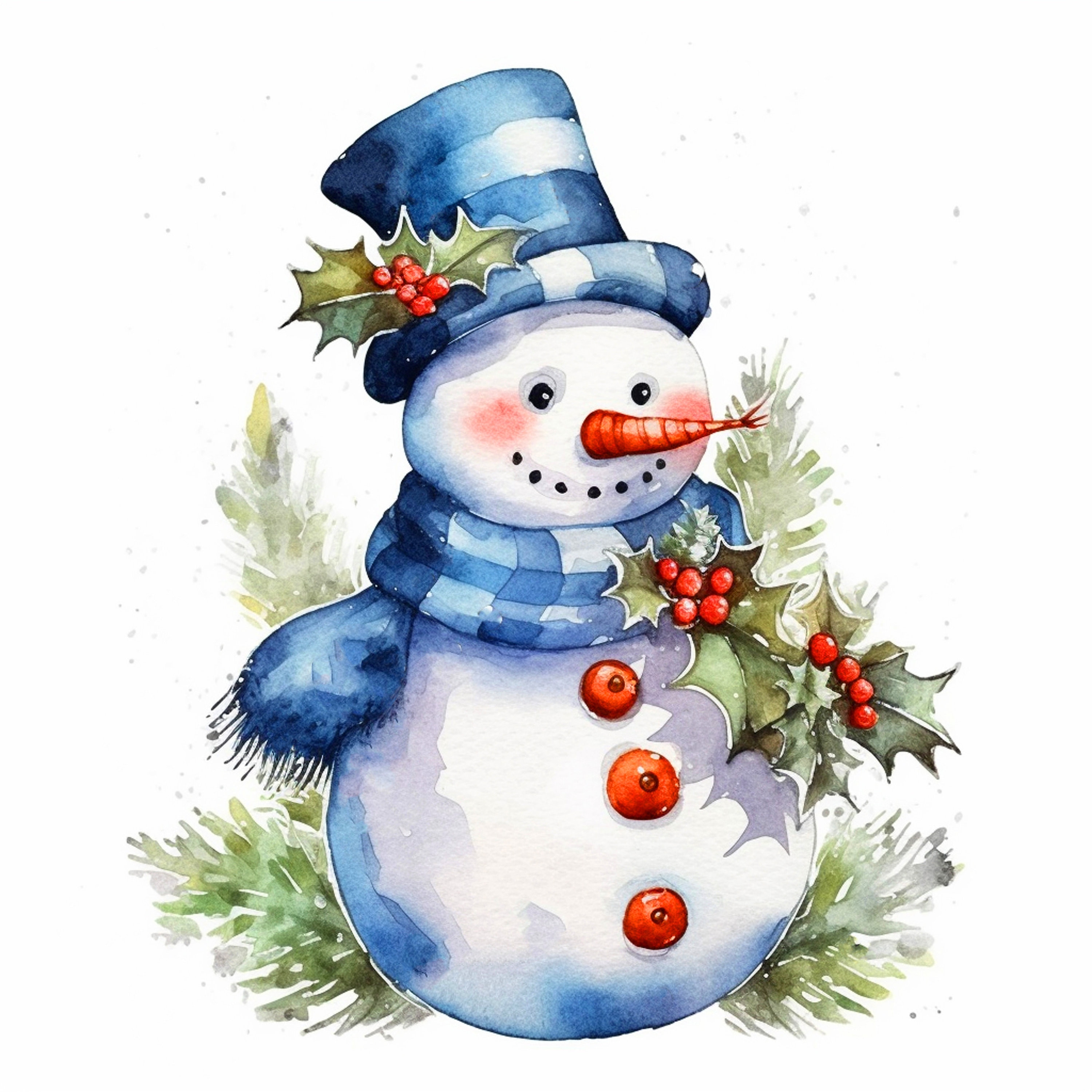 Cute Snowman Clipart, Christmas Clip Art, Watercolor Graphics, Winter ...