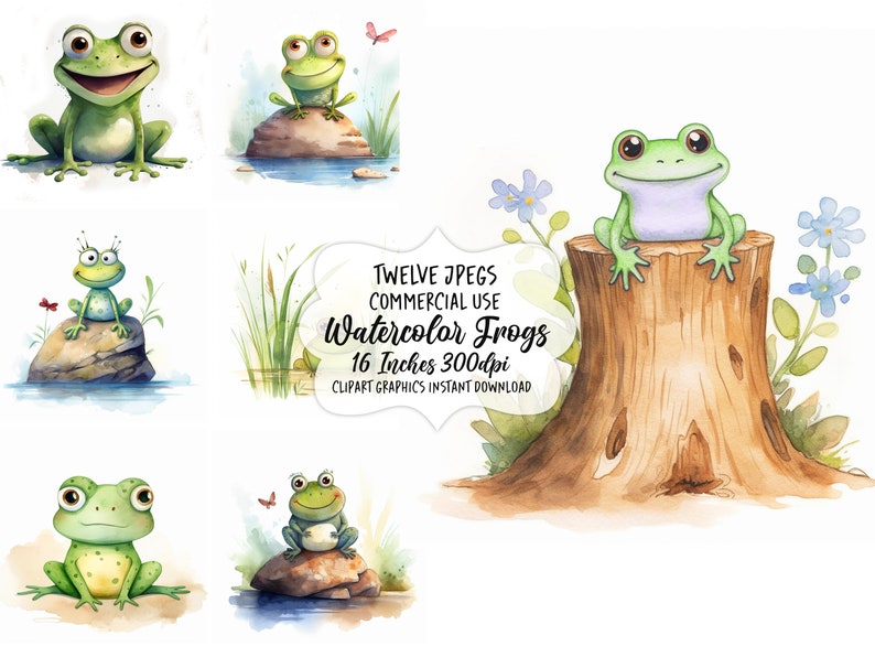 Cute Frog Clipart, Frogs Clip Art, Frog Print Wall Art, Frog Wall Decor ...