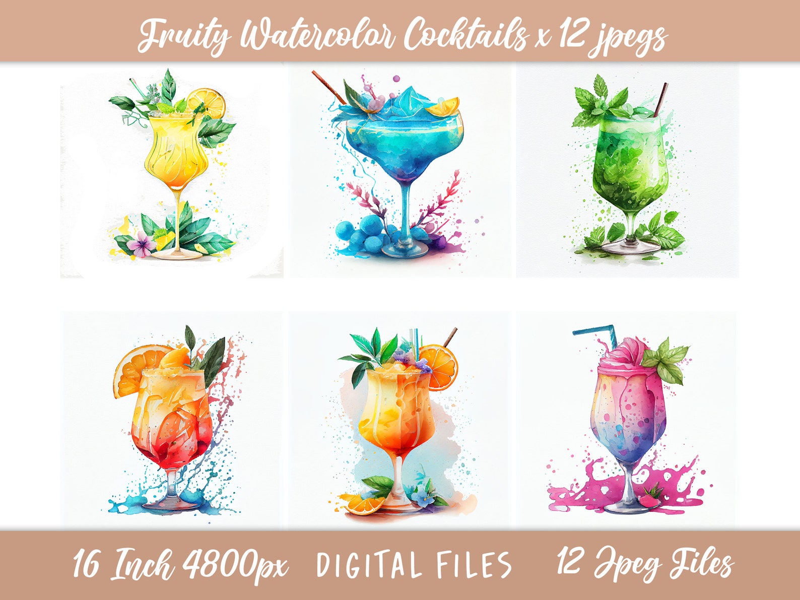 Cocktail Watercolor Clipart, Instant Download, Watercolor Summer Drinks ...