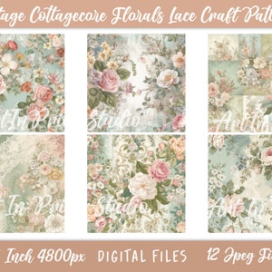 Cottagecore Vintage Floral Lace Craft Pattern Digital Papers - Etsy