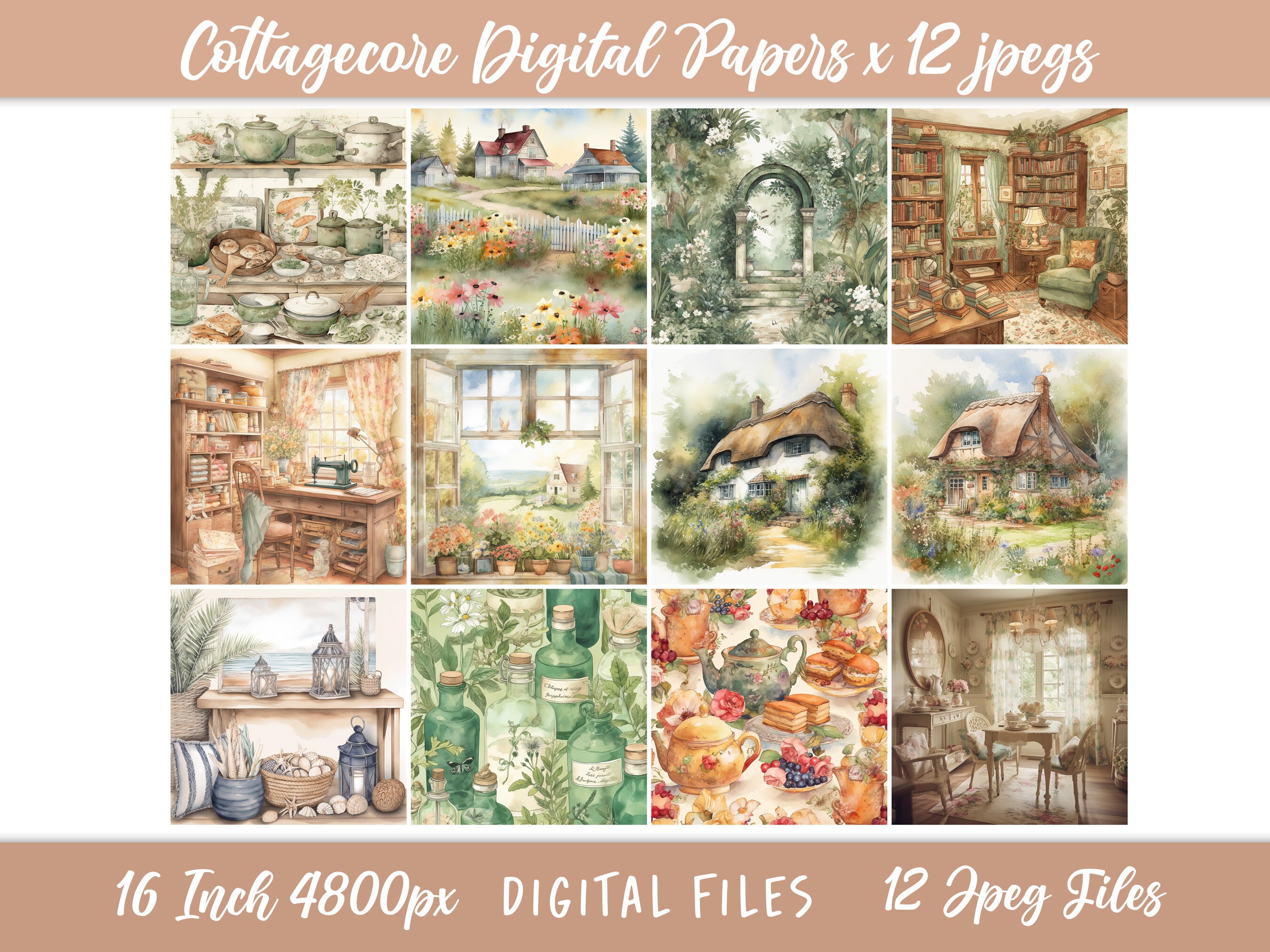 Cottagecore Digital Paper Cottagecore Prints Wall Art Card - Etsy