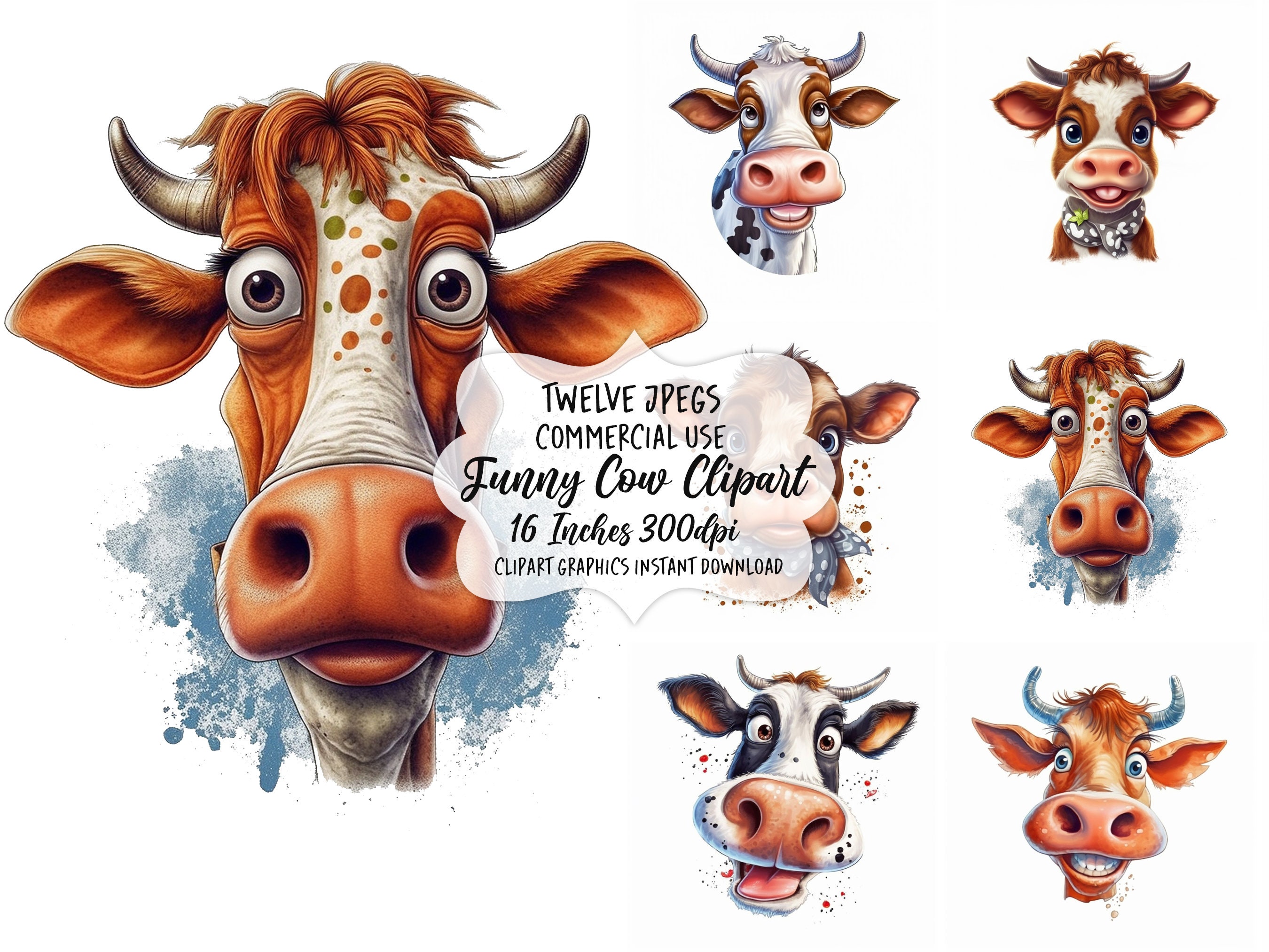 Funny Cow Clipart Cute Animals Clip Art Funny Cow Face Clip - Etsy