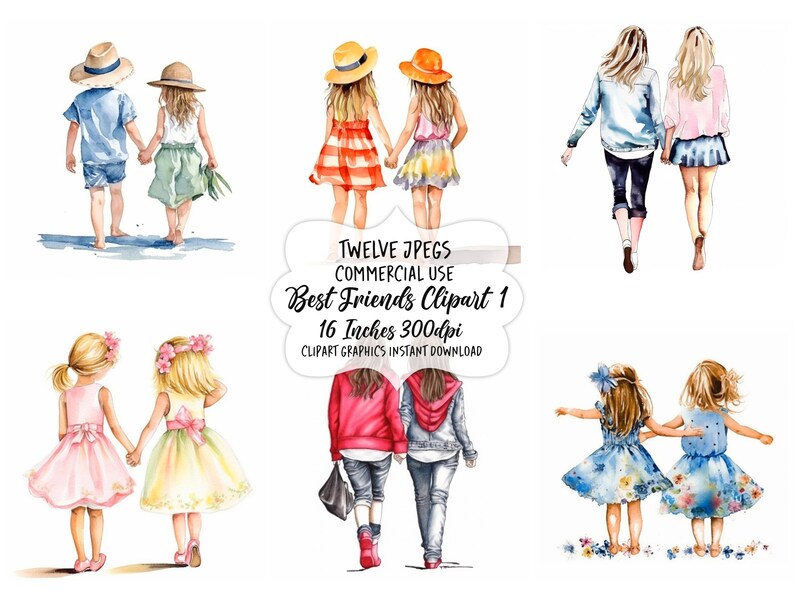 Best Friends Clipart, Best Friends Clip Art, Commercial Use, Digital ...