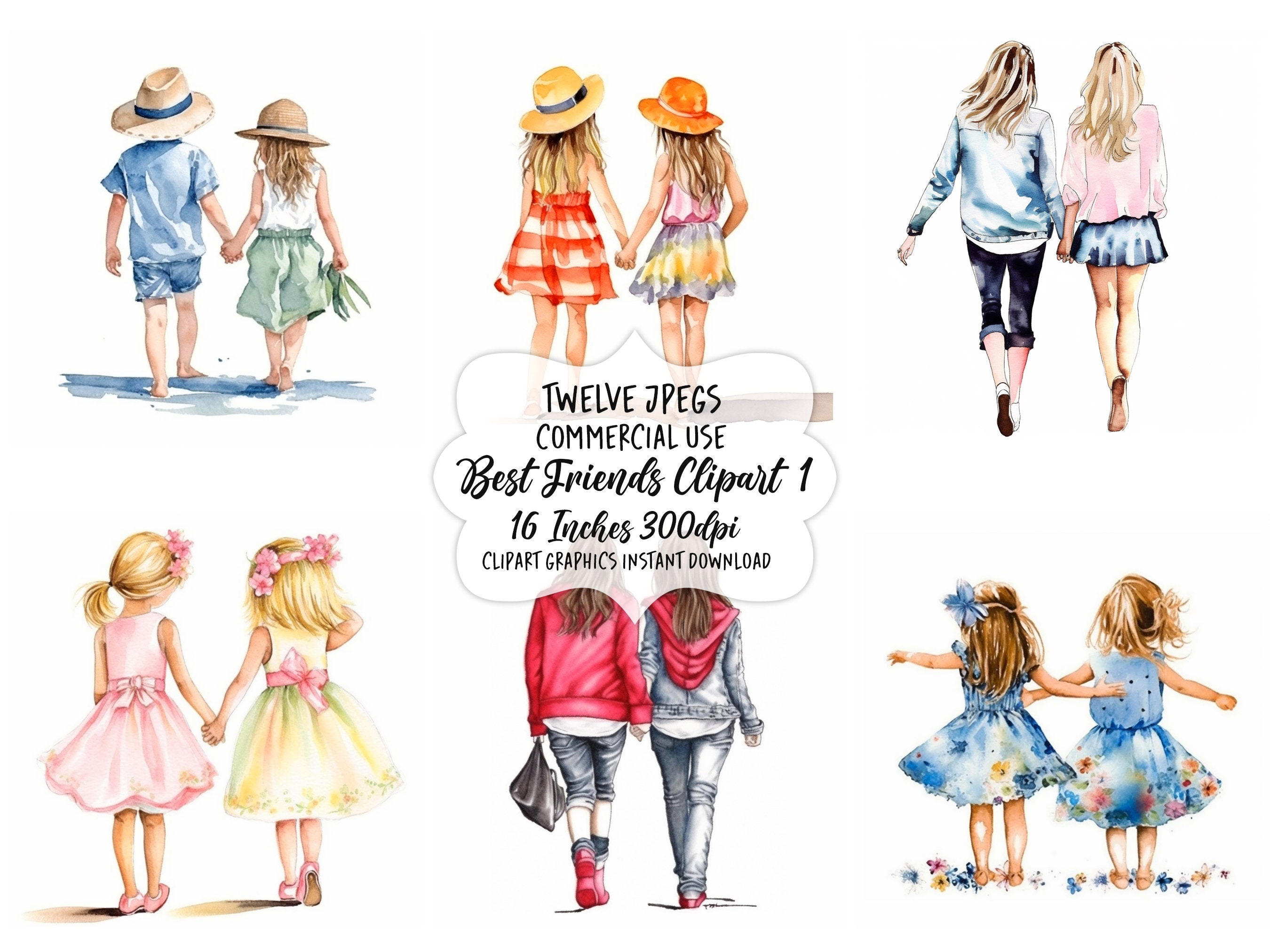 Best Friends Clipart, Best Friends Clip Art, Commercial Use, Digital ...