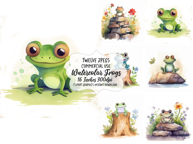 Cute Frog Clipart, Frogs Clip Art, Frog Print Wall Art, Frog Wall Decor ...