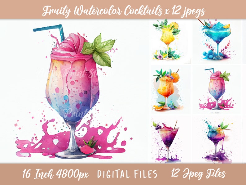 Cocktail Watercolor Clipart, Instant Download, Watercolor Summer Drinks ...