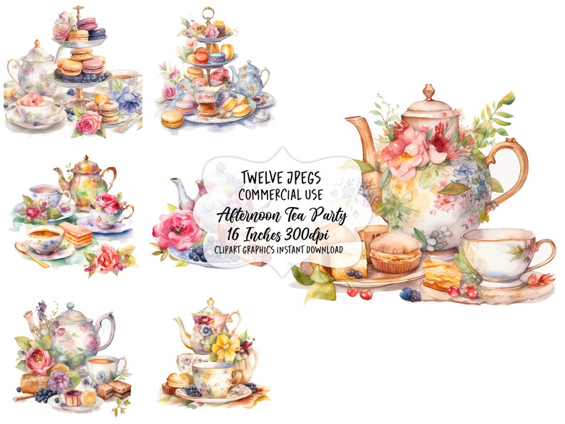 Afternoon Tea Party Clipart, Tea Time Clip Art, High Tea, Commercial ...