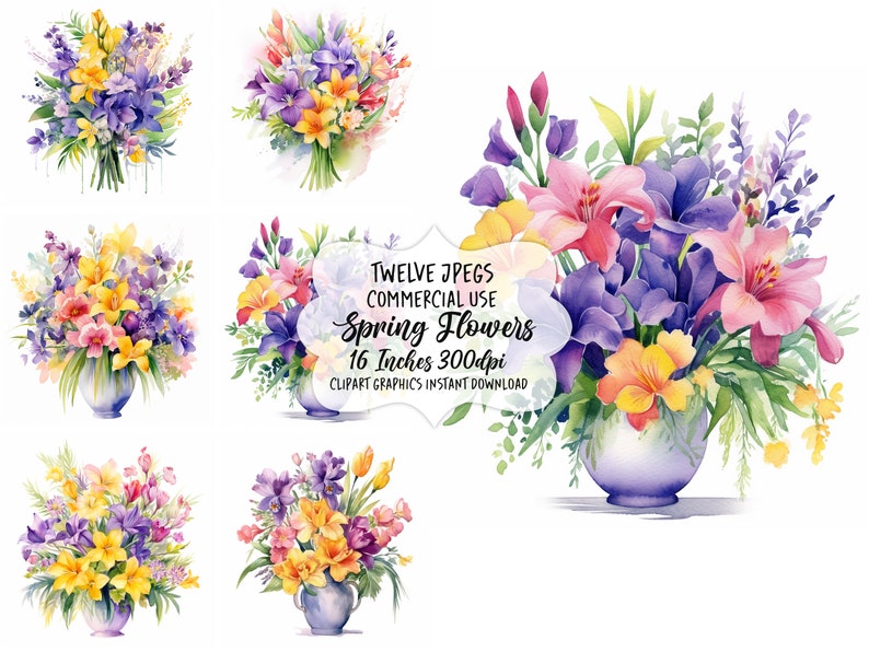Spring Flower Clipart, Floral Clipart, Floral Botanical Clip Art ...