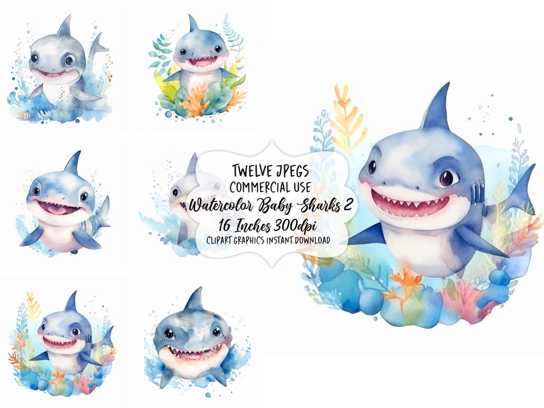 Baby Shark Clipart, Cute Shark Clip Art, Nursery Prints, Printable Wall ...
