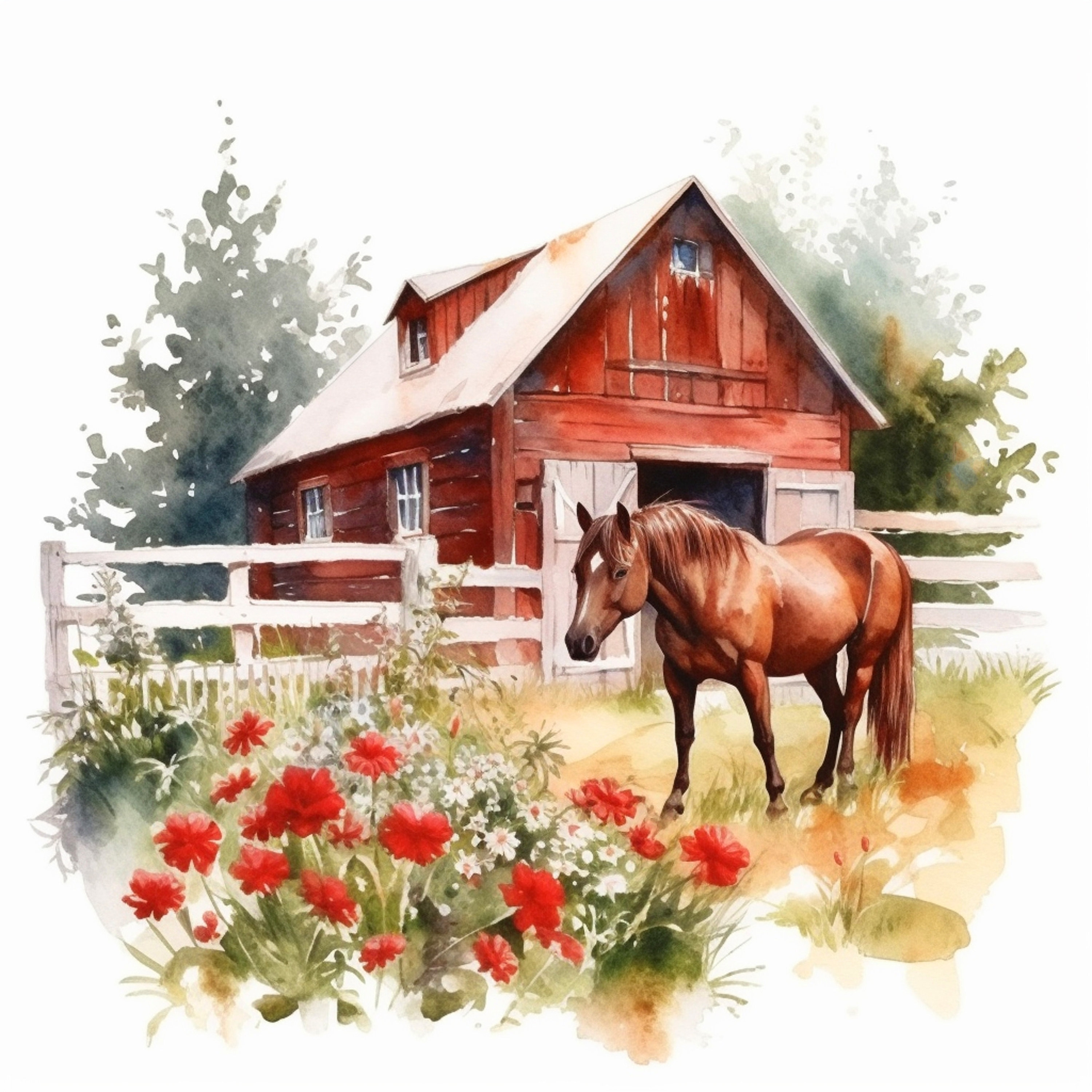 Watercolor Clipart Farm Farmhouse Clip Art Watercolor - Etsy