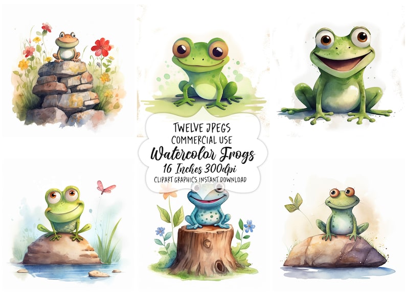 Cute Frog Clipart, Frogs Clip Art, Frog Print Wall Art, Frog Wall Decor ...