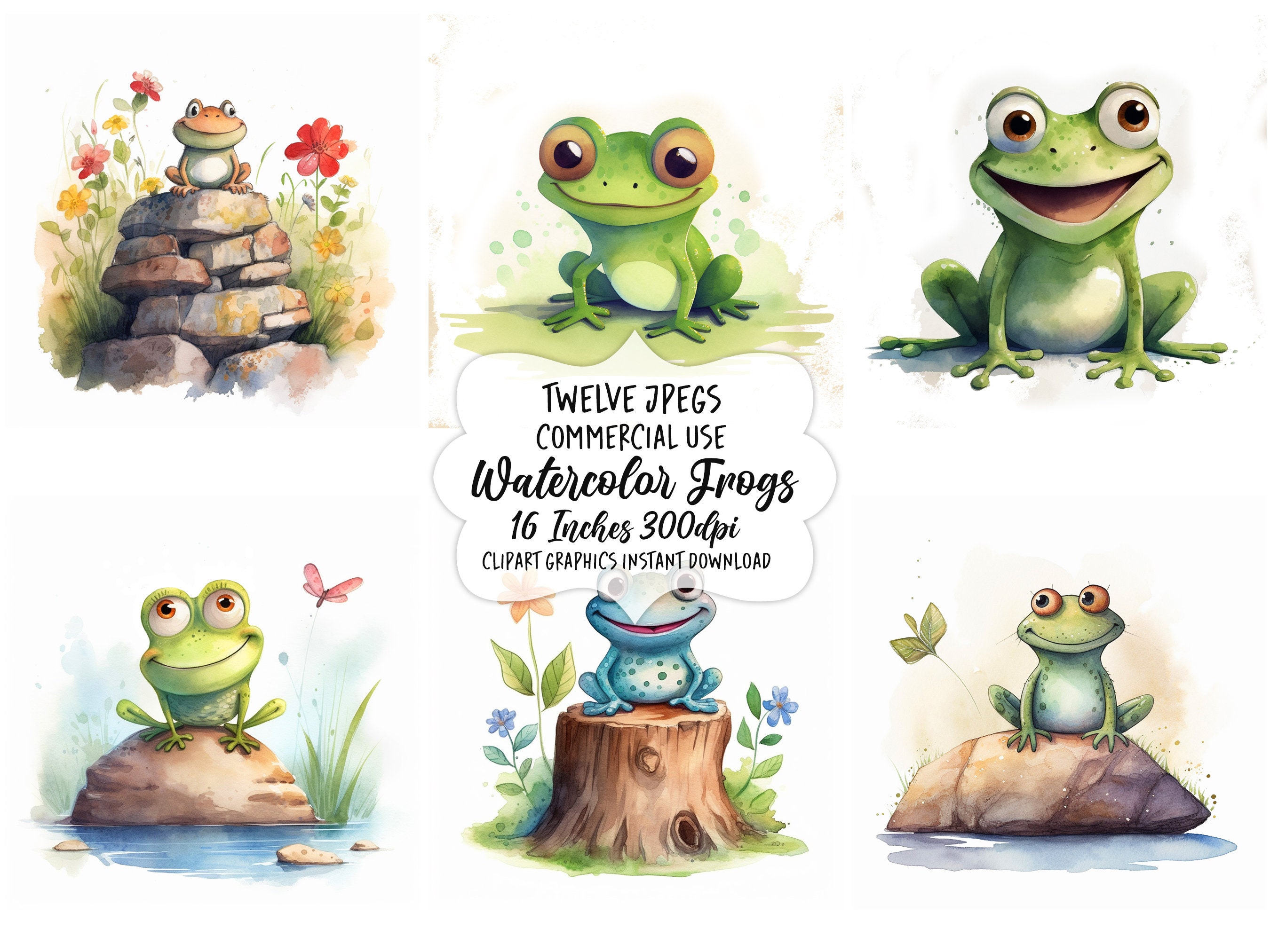 Cute Frog Clipart, Frogs Clip Art, Frog Print Wall Art, Frog Wall Decor ...