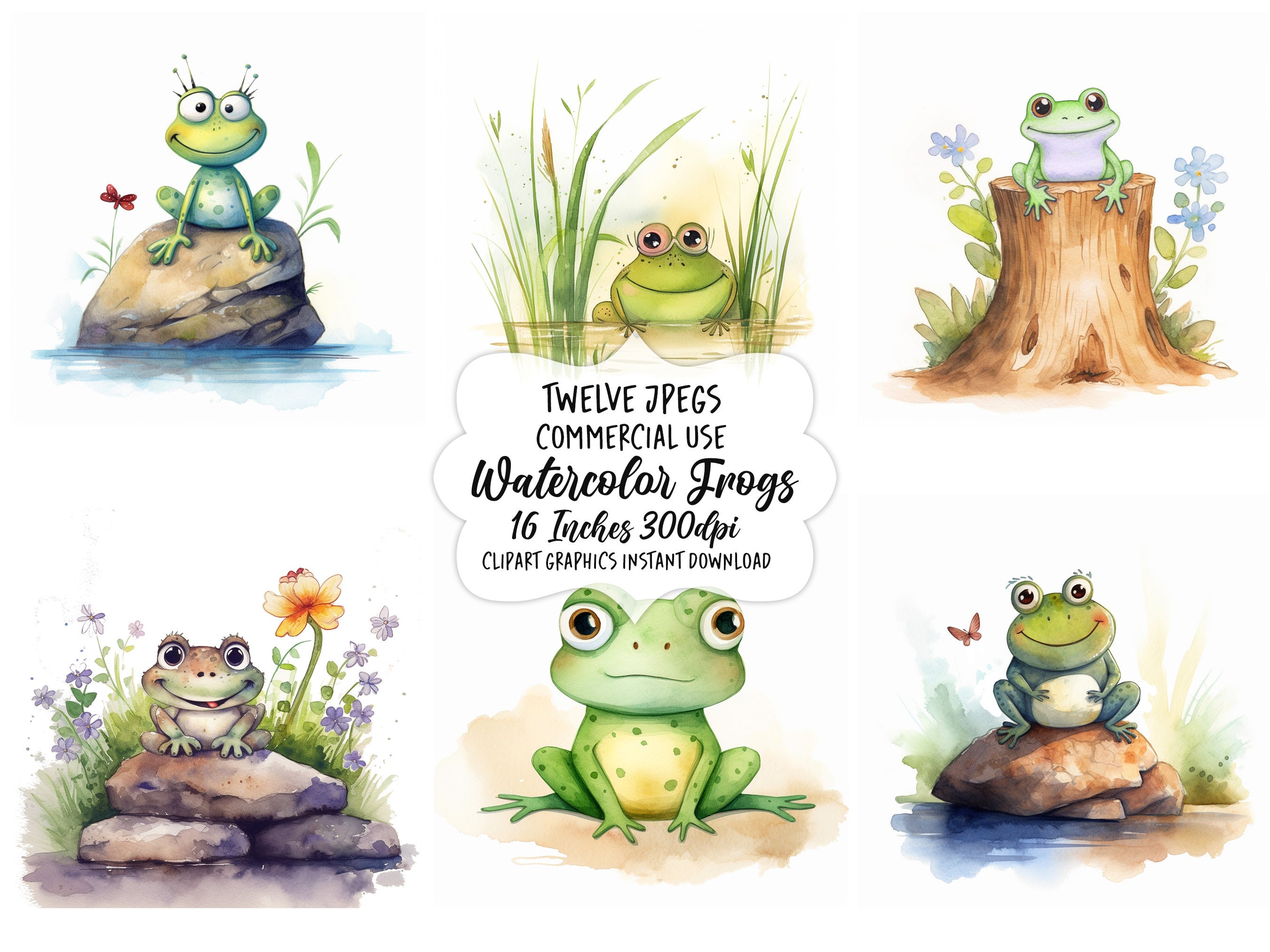 Cute Frog Clipart, Frogs Clip Art, Frog Print Wall Art, Frog Wall Decor ...