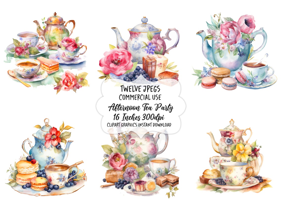 Afternoon Tea Party Clipart, Tea Time Clip Art, High Tea, Commercial ...