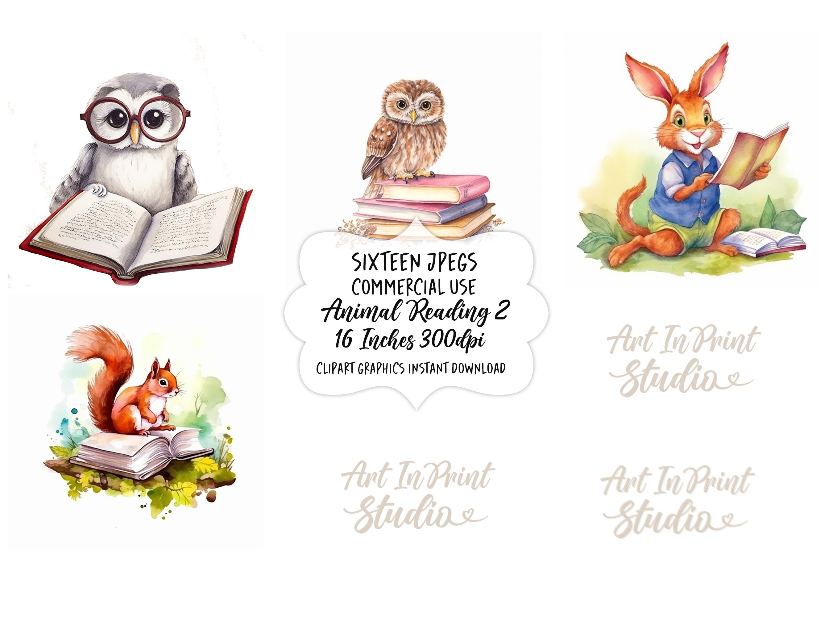 Bookworm Reading Watercolor Clipart, Reading Clipart, Reading Books ...