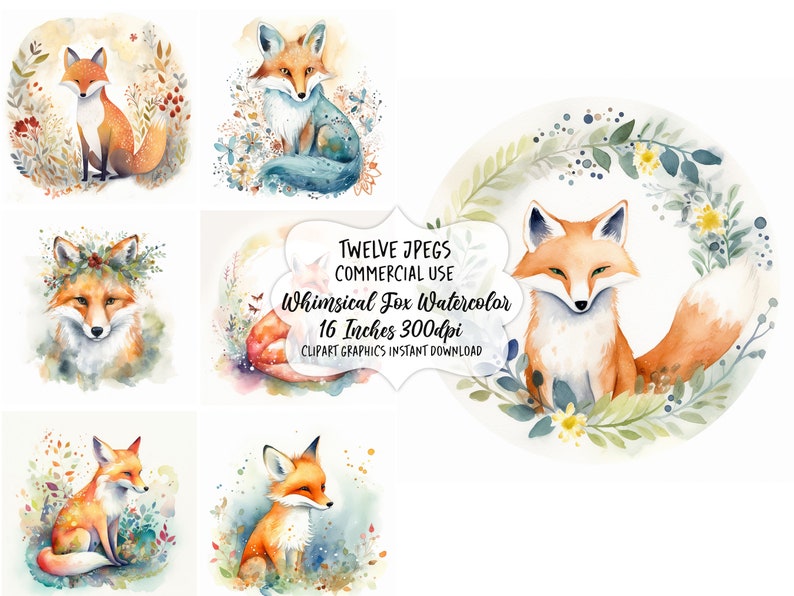 Fox Watercolor Clipart Cute Fox Watercolor Clip Art Fox - Etsy