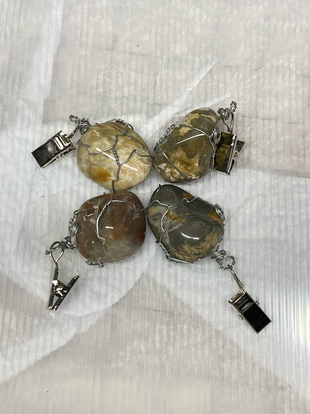 Stone Tablecloth Weights, Polished Rocks, Wire Wrapped, Pebble Art ...