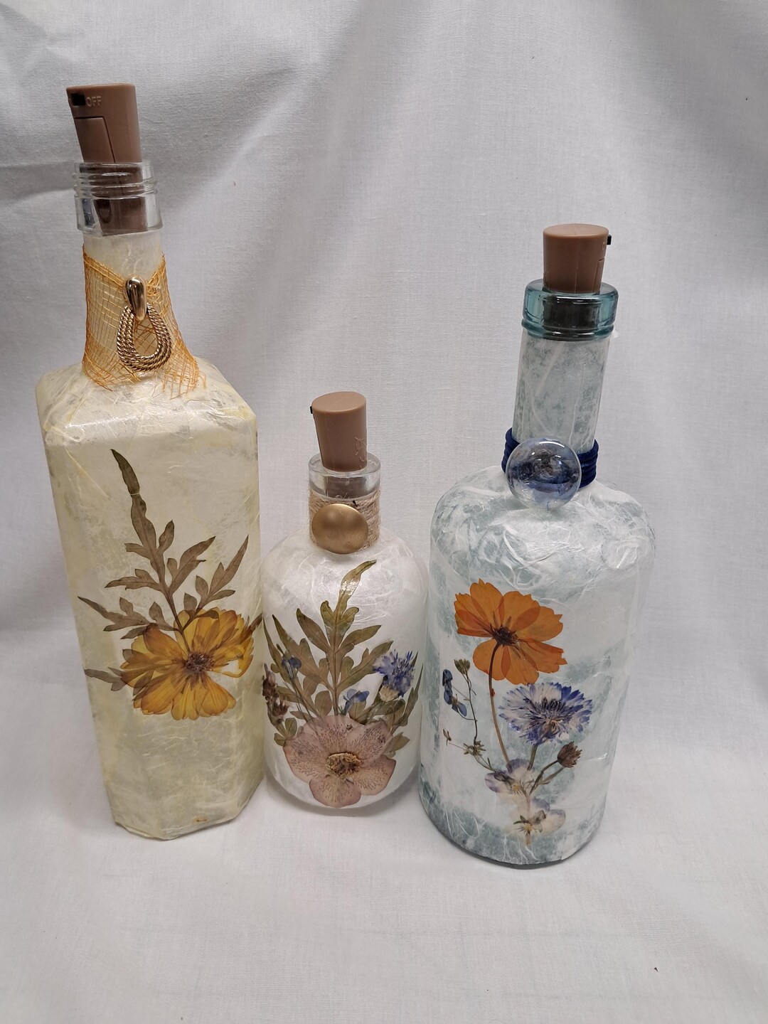 Pressed Flower Recycled Lighted Bottle, Clear, Housewarming Vase ...