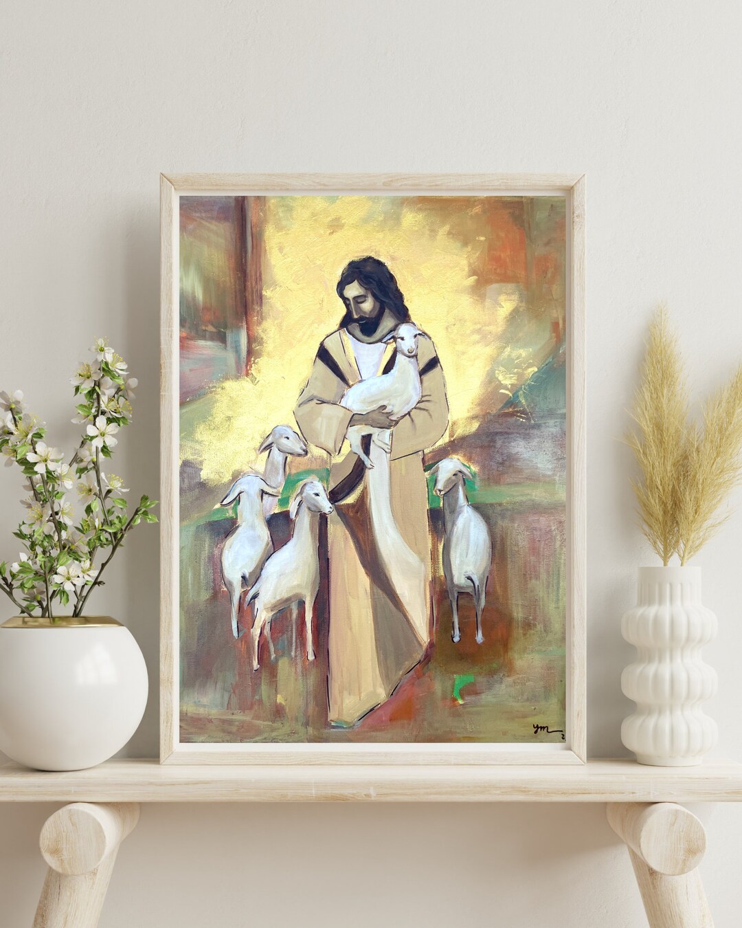Sheppard Jesus With Lamb Religious Christ Framed Wall Art Modern Jesus ...