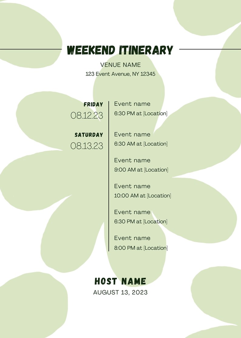Custom Weekend Itinerary | Bachelorette, Wedding, Party, Special Event ...