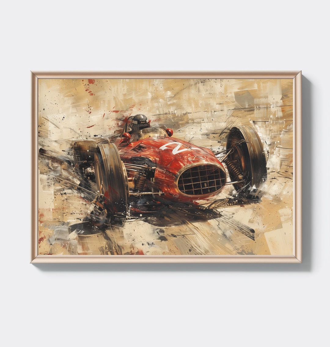 Vintage Formula One Racing Car Art Print - Dynamic Retro Race Car ...