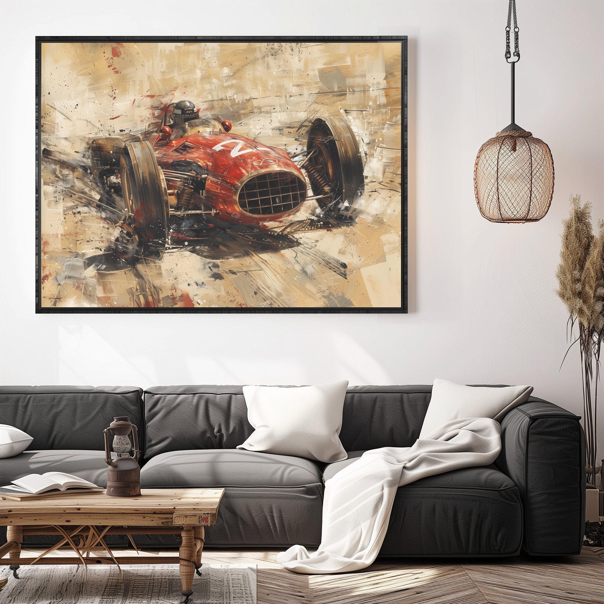 Vintage Formula One Racing Car Art Print Dynamic Retro Race Car ...
