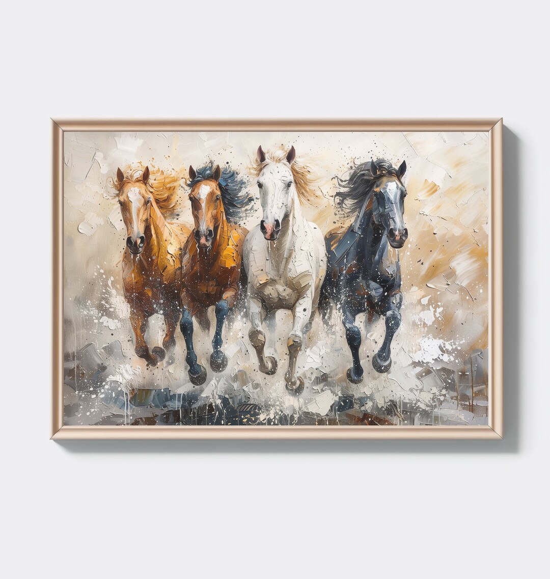 Colorful Horses Racing Wall Art Print Abstract Expressionist Equine ...