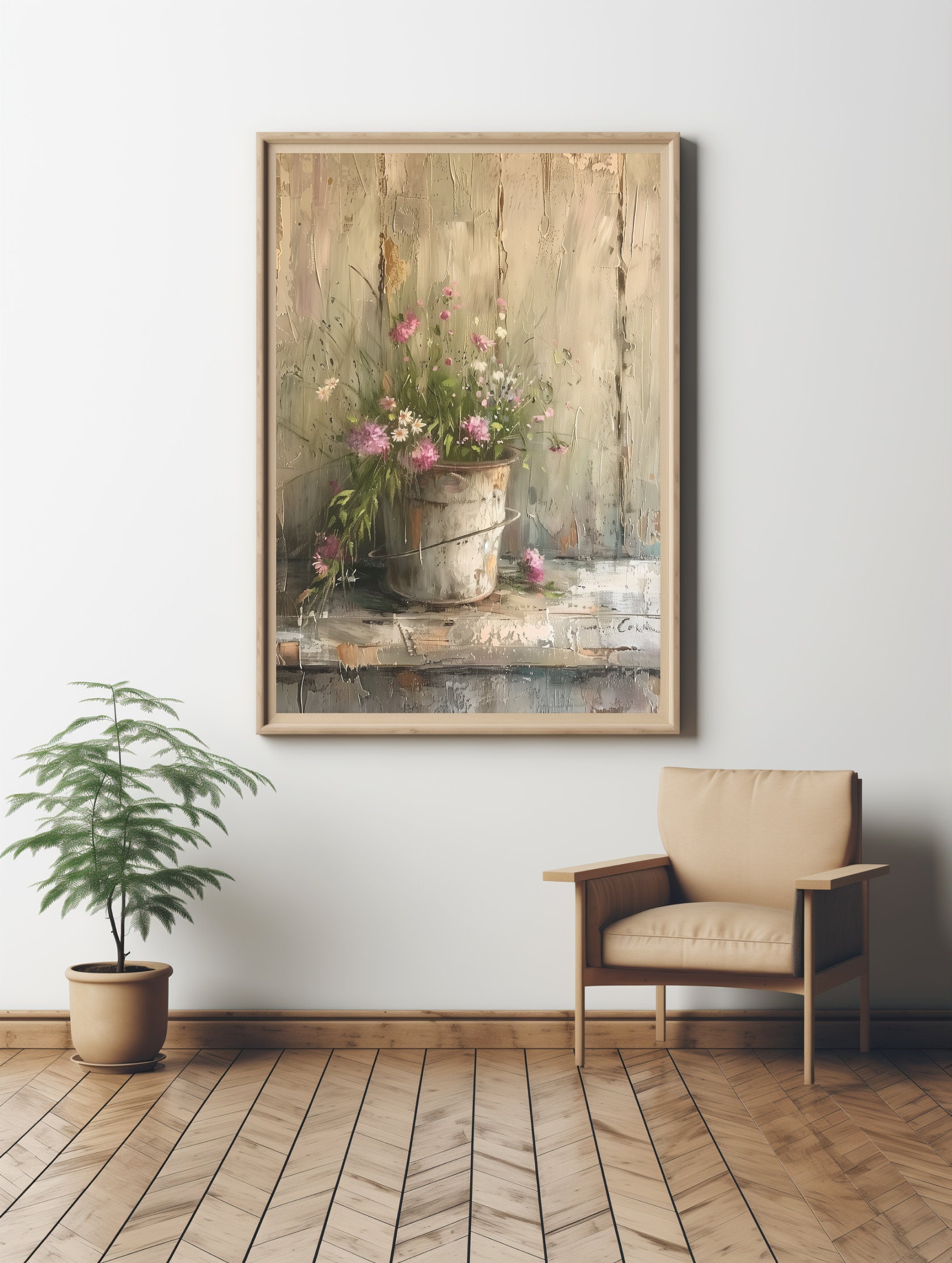Potted Blooms Impressionist Art Print: Vintage Floral Still Life ...