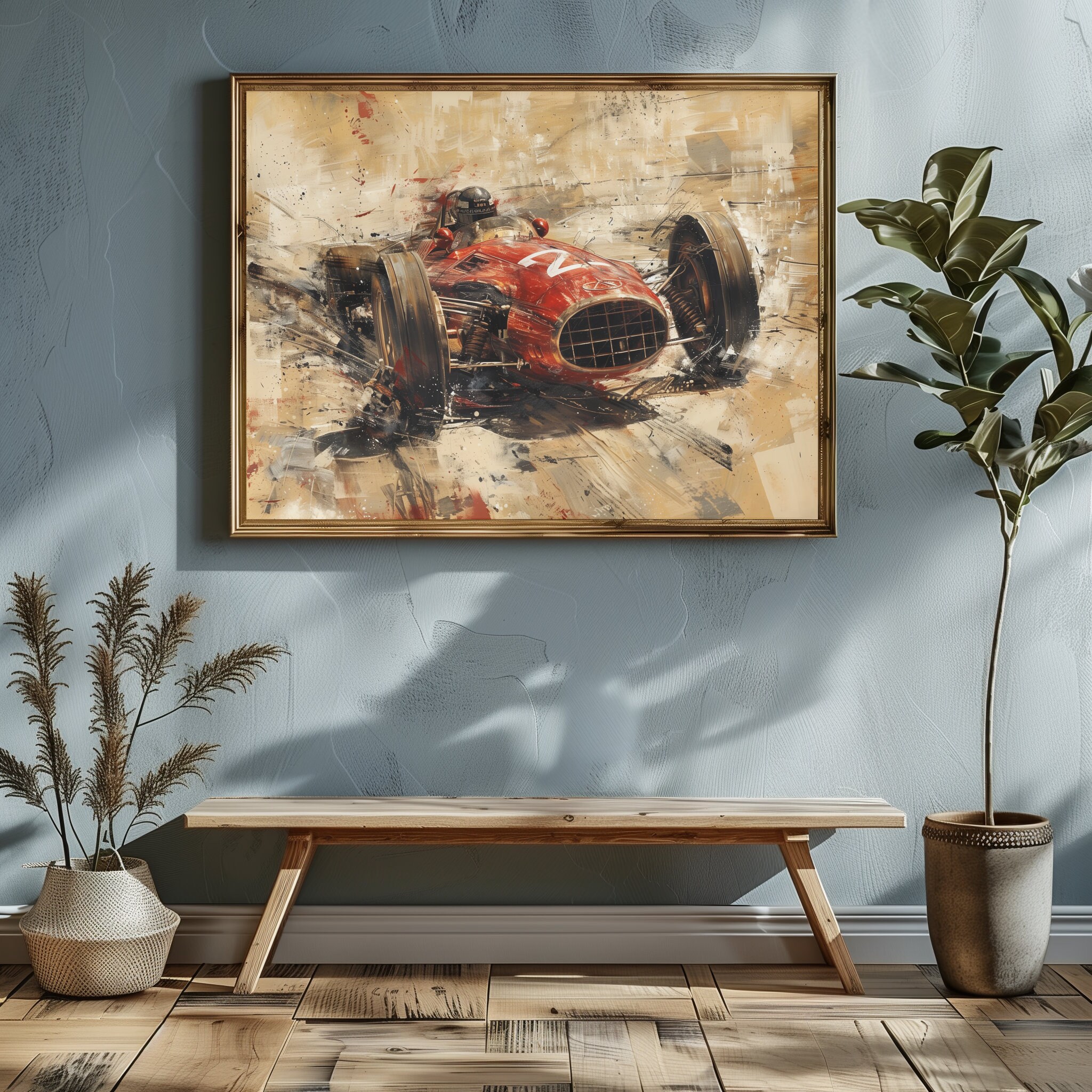 Vintage Formula One Racing Car Art Print - Dynamic Retro Race Car ...