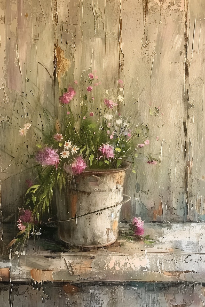 Vintage Potted Blooms Digital Print Impressionist Flowers in Antique ...