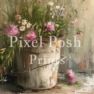Potted Blooms Impressionist Art Print: Vintage Floral Still Life ...