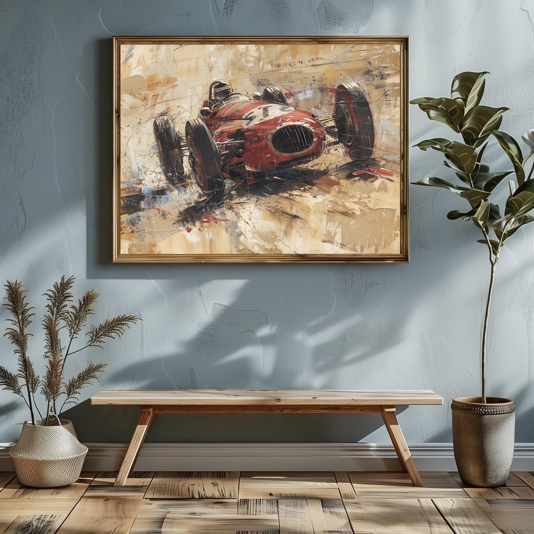 Energetic Vintage F1 Race Car Print Action-packed Retro Racing Art ...