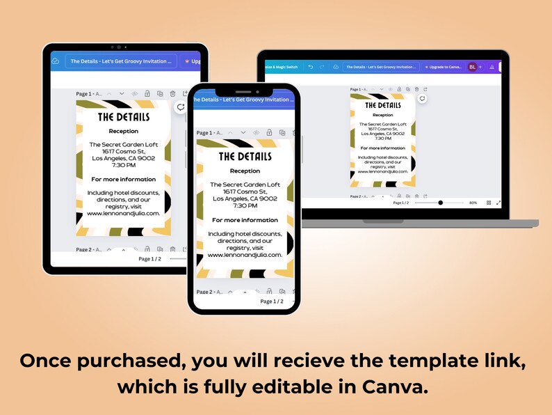 Let's Get Groovy Digital Wedding Invitation Template With QR Code RSVP ...