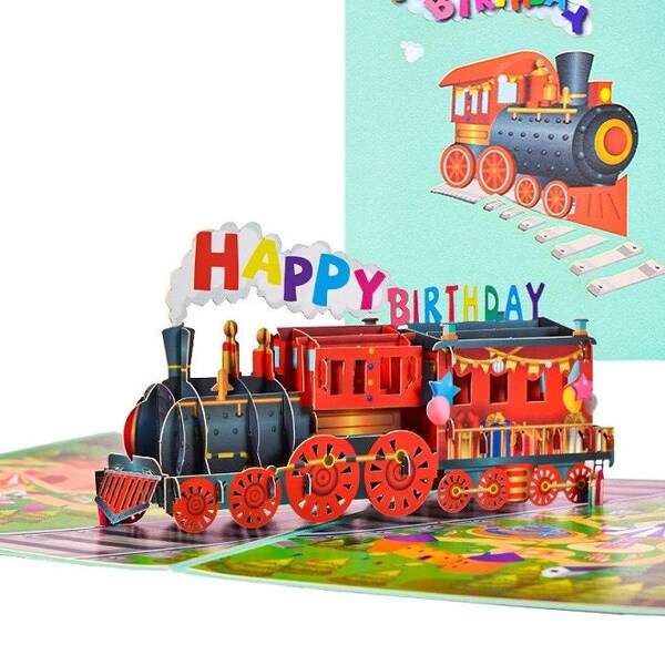 Pop up Train Birthday Card - Etsy