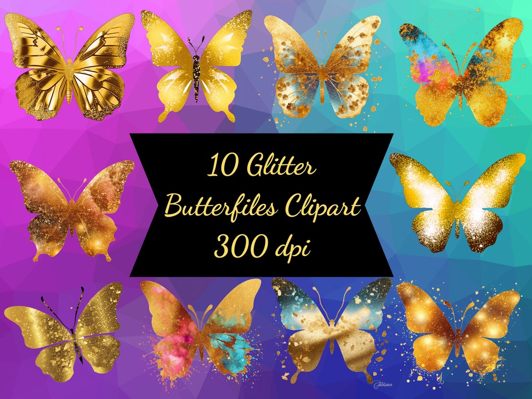 10 Gold Glitter Butterfly Clipart Butterflies Png Commercial Use T ...