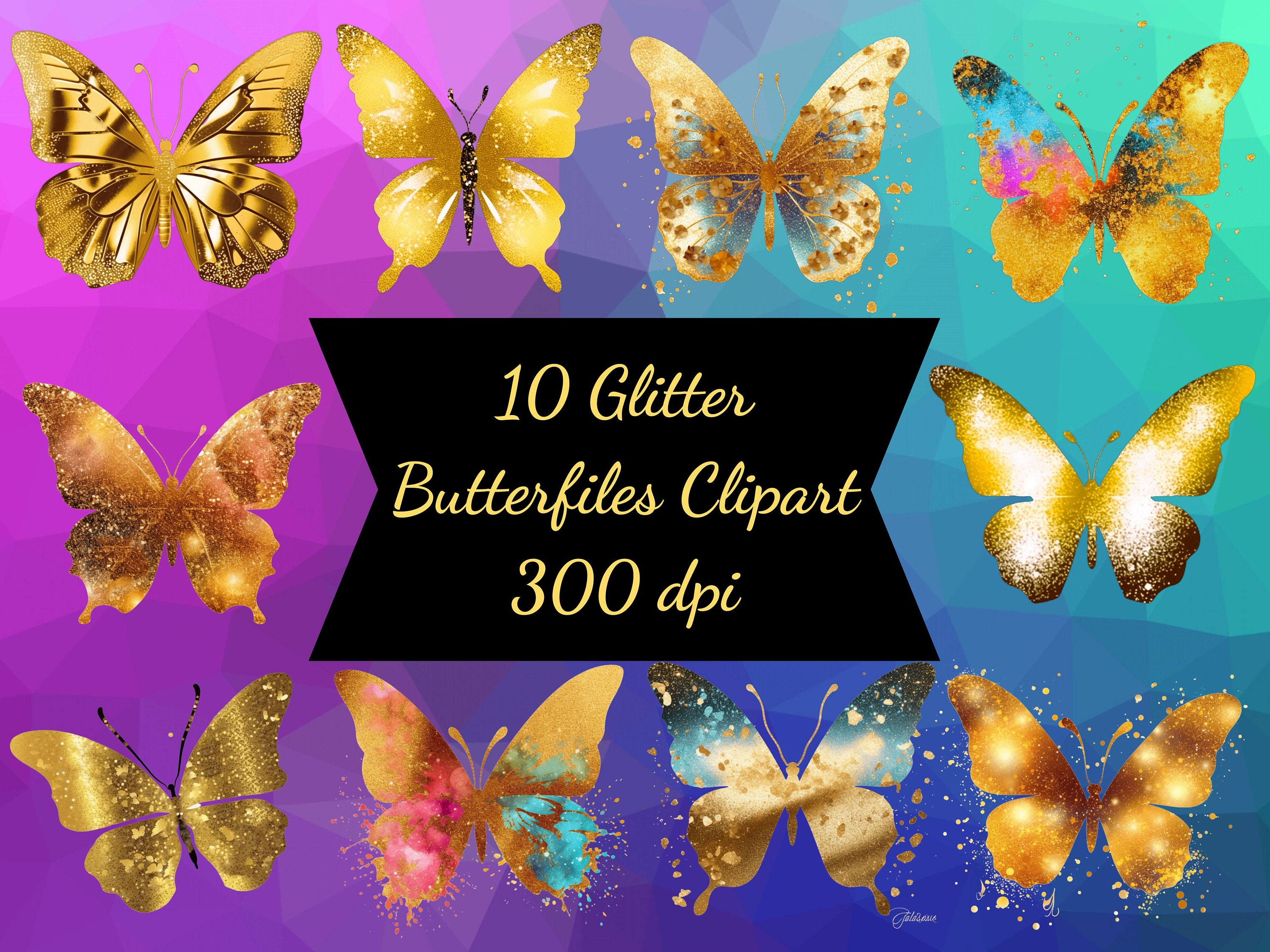 10 Gold Glitter Butterfly Clipart Butterflies Png Commercial Use T ...