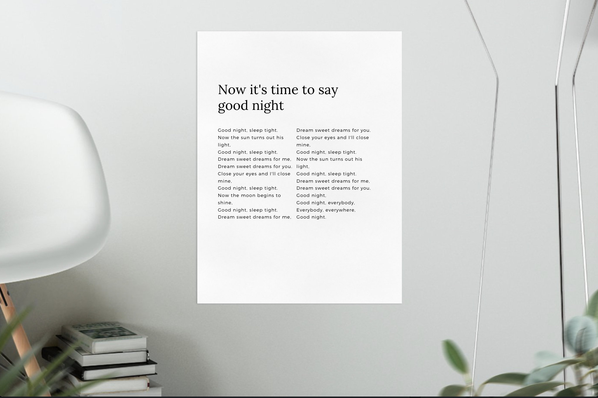 Now It's Time to Say Goodnight Nursery Rhyme Full Lyrics Digital Print ...